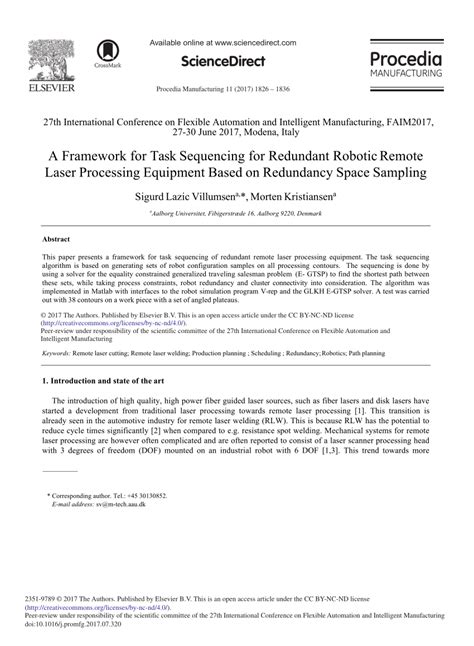 Pdf A Framework For Task Sequencing For Redundant Robotic Remote