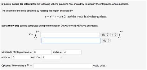 solved 2 points find the volume of the solid formed by