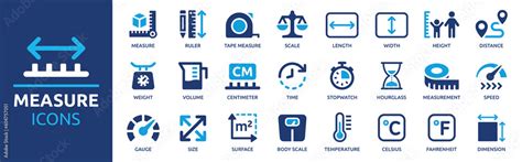 Measure Icon Set Containing Scale Ruler Size Dimension Temperature