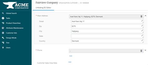 Globally Configured Unfolding Data Container Component