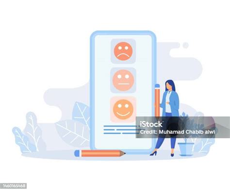 피드백 그림 세트입니다 설문 조사 양식을 작성하고 긍정적 인 피드백을 제공하고 스마트 폰과 컴퓨터에 체크리스트를 제출하는 캐릭터 사용자 경험 개념 평면 벡터 그림 개념에