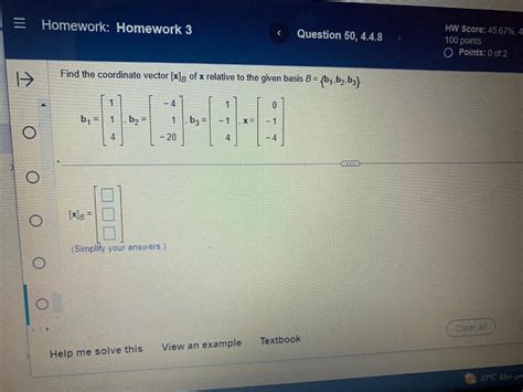 solved find the coordinate vector [x]b of x relative to the
