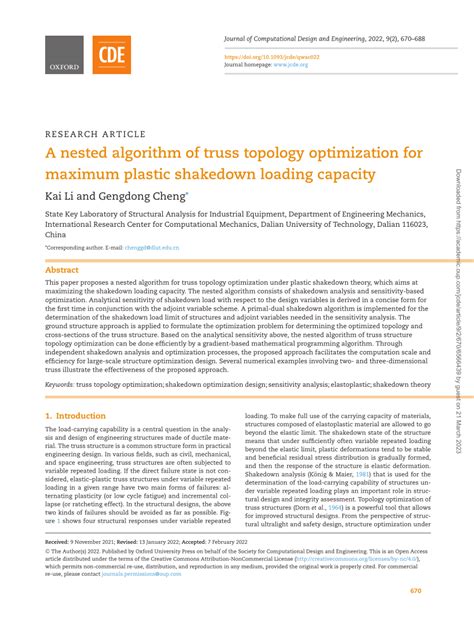 pdf a nested algorithm of truss topology optimization for maximum