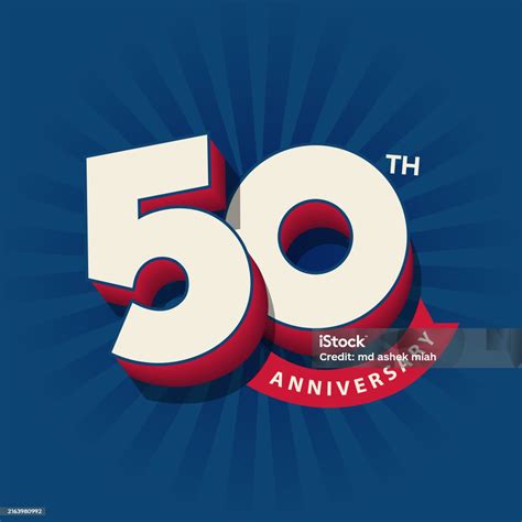 50 주년 기념 3d 타이포그래피 로고 와 현대 볼드 글꼴 빨간 리본 50 년 기념일 인사말 카드 포스터 배너 서식 파일 결혼 50 주년 기념일 배지 회사 생일 축하 50에