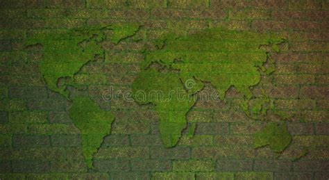 World Map On Green Grass Wall Stock Image Image Of Connection Globe