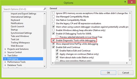 C How To Disable Diagnostic Tools Stack Overflow