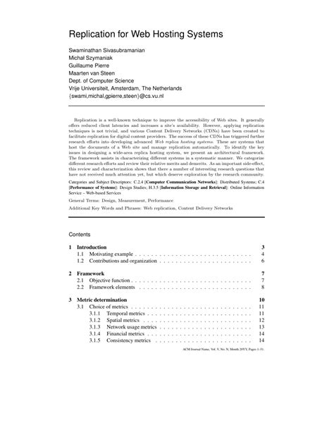 Pdf Replication Of Web Hosting Systems
