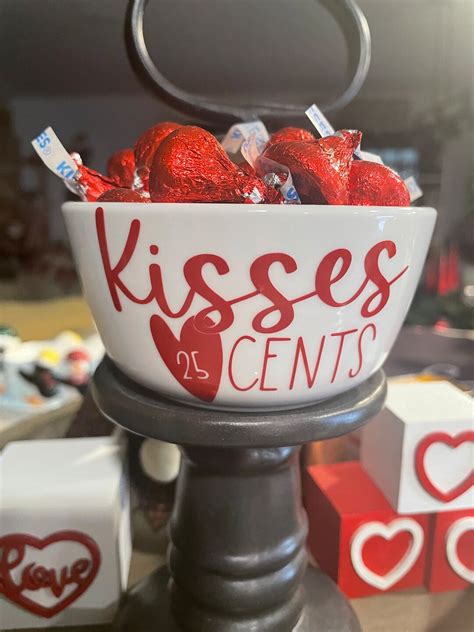 Candy Dish Valentines Kisses Cents Candy Cupid Etsy