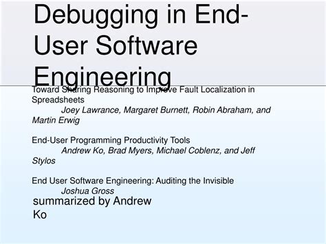 Ppt Debugging In End User Software Engineering Powerpoint