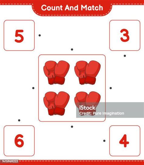 카운트와 일치 권투 장갑의 수를 계산하고 올바른 숫자와 일치 교육 어린이 게임 인쇄 가능한 워크 시트 벡터 일러스트 레이 션 0