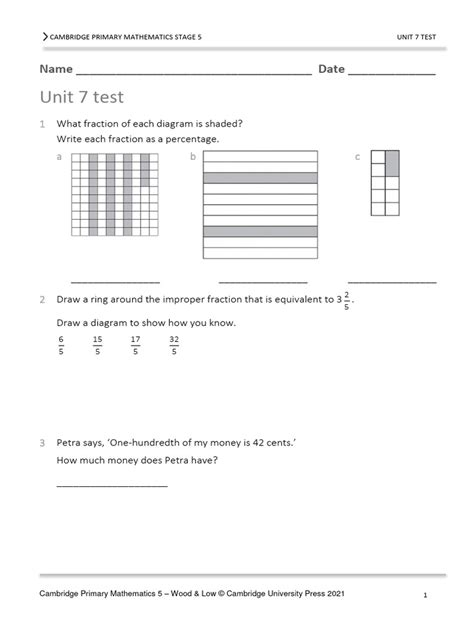 Prim Maths 5 2ed Tr Unit 7 Test Pdf Percentage Division Mathematics