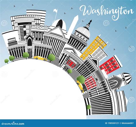 美国华盛顿市天际线灰色建筑蓝天复制空间 向量例证 插画 包括有 横向 投反对票 都市风景 地平线 198550121