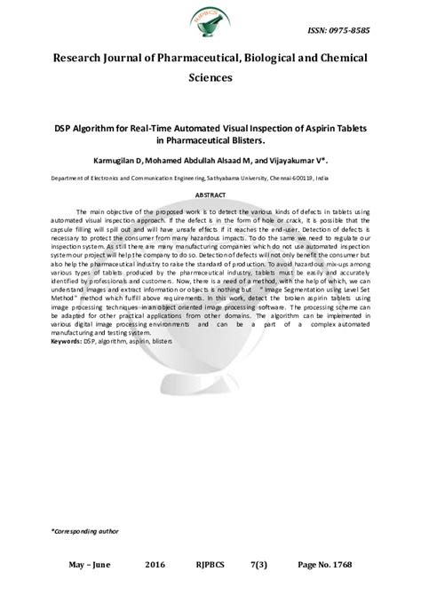 Pdf Dsp Algorithm For Real Time Automated Visual Inspection Of