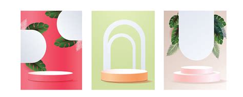 쇼케이스 녹색 배경을위한 3d 기하학적 연단 모형 잎 열대 자연 개념 설정 추상 최소 장면 제품 프리젠 테이션 0명에 대한 스톡 벡터 아트 및 기타 이미지 Istock