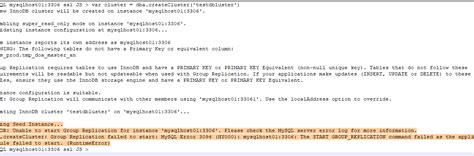 MySQL InnoDB Cluster Restore Create Issue Dba CreateCluster Group Replication Failed To