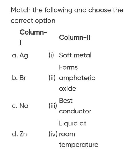 Match The Following And Choose The Correct Option Column Column Ii I A