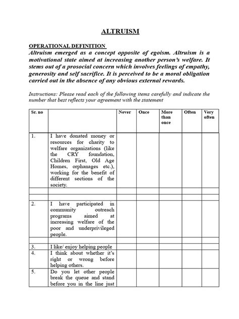 Altruism Questionnaire Pdf