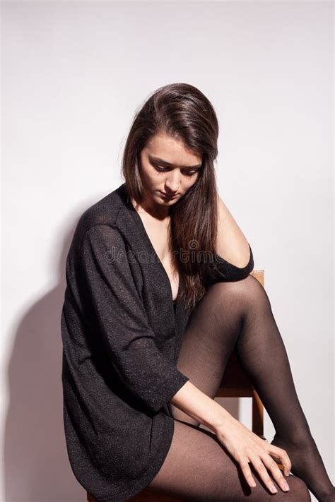 Amazing Busty Woman On Gray Background Stock Photo Image Of Black Care