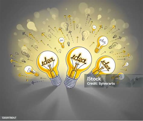 빛나는 전구와 전구 아이콘 세트 아이디어 창조적 인 개념 브레인 스토밍 비유 벡터 일러스트 개념에 대한 스톡 벡터 아트 및 기타