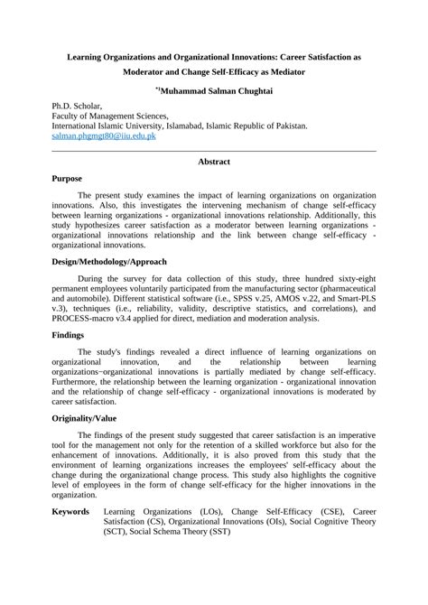 Pdf Learning Organizations And Organizational Innovations Career Satisfaction As Moderator