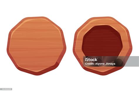 흰색 배경에 고립 된 만화 스타일의 나무 표지판 배너 나무 둥근 빈 판자 게임 자산 Ui 요소 질감 소재 마사지 장식프레임 벡터