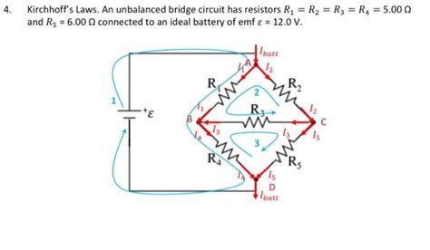 solved kirchhoff s laws an unbalanced bridge circuit has
