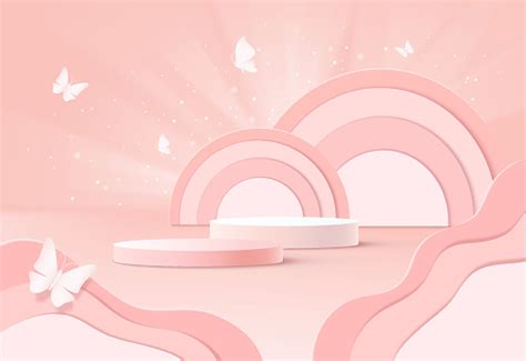 파스텔 색상을 표시합니다 3d 렌더링 광고 의 장면 연단 디스플레이 또는 쇼케이스를위한 미니멀 한 모형 0명에 대한 스톡 벡터