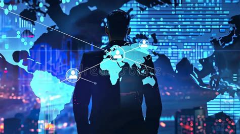 A Business Professional Observes International Market Dynamics And Data Visualization In A High