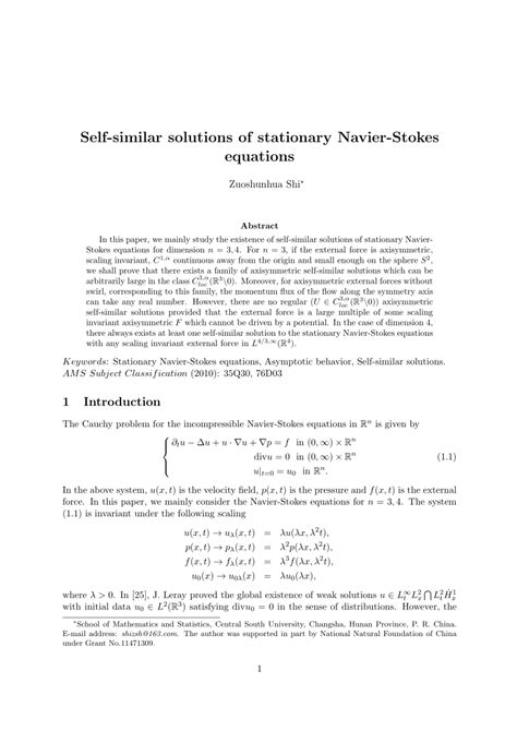 Pdf Self Similar Solutions Of Stationary Navierstokes Equations