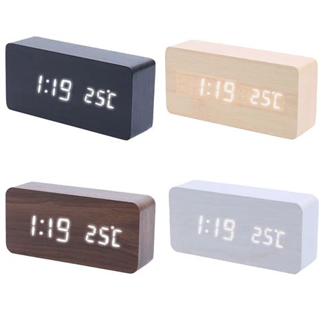 Многоцветный звуковой контроль деревянный квадратный светодиодный Будильник Настольный цифровой