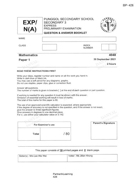 Sec 3 Emath Punggol Sa2 Download Free Pdf Interest Area