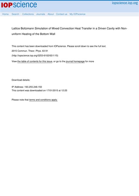 Pdf Lattice Boltzmann Simulation Of Mixed Convection Heat Transfer In A Driven Cavity With Non