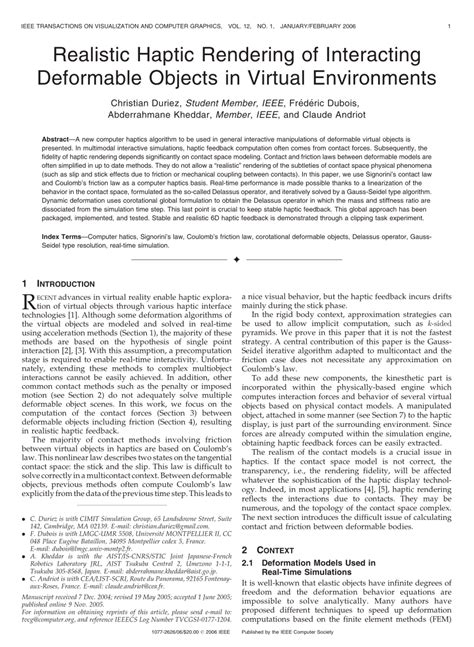 Pdf Realistic Haptic Rendering Of Interacting Deformable Objects In