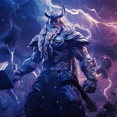 Premium Ai Image Full Body Old Thor In Blue And Violet Futu Ai Generated Art