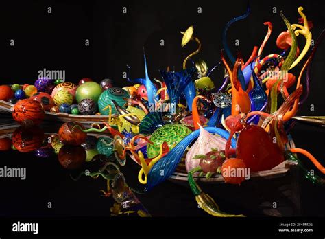 Hand Blown Abstract Glass Sculptures In The Chihuly Garden And Glass