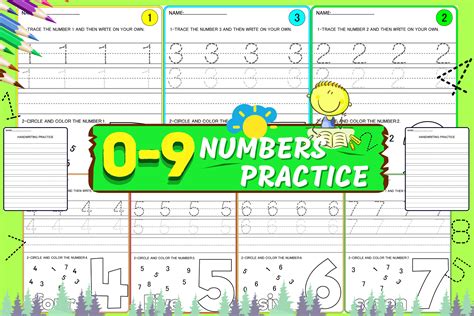 Numbers Tracing Worksheets 0 9 Graphic By Miaprintus · Creative Fabrica