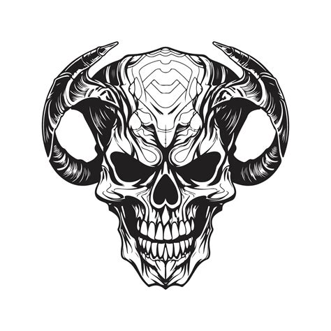 Demon Skull Vector Concept Digital Art Hand Drawn Illustration