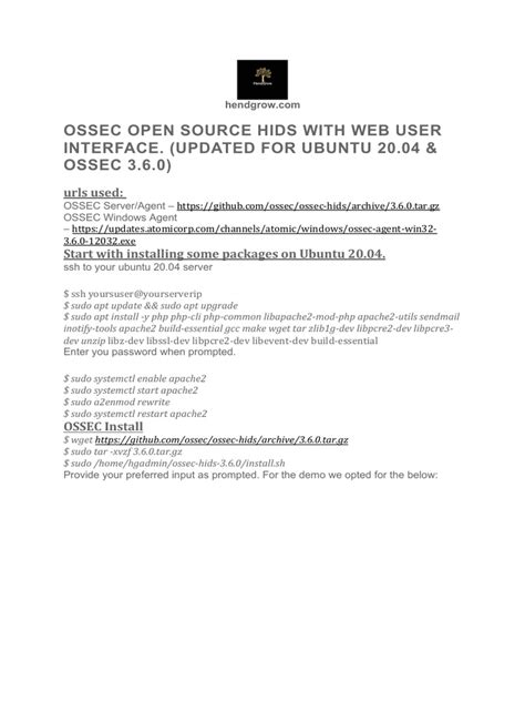 Hendgrow Ossec Open Source Hids With Web User Interface Pdf Sudo