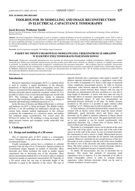 Pdf 3d Image Reconstruction In Electrical Capacitance Tomography