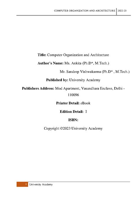 Coa 101 Lecture Notes Computer Organization And Architecture Overview