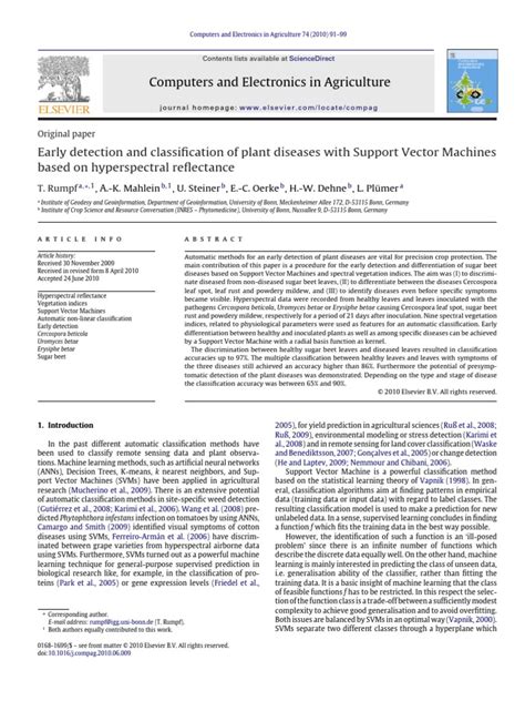 Early Detection And Classification Of Plant Diseases With Support Vector Machines Based On