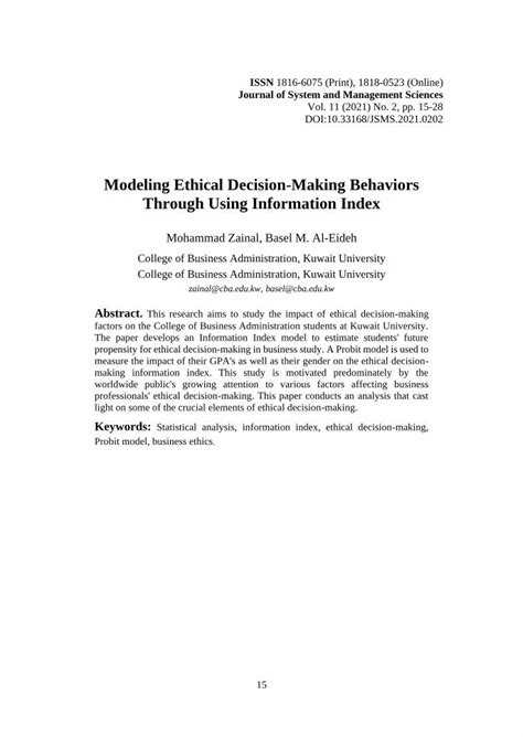 Pdf Modeling Ethical Decision Making Behaviors Through Using Dokumen Tips