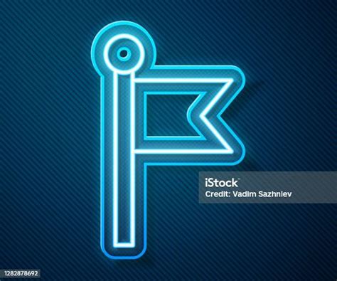파란색 배경에 격리 된 빛나는 네온 라인 플래그 아이콘 위치 마커 기호입니다 벡터 일러스트레이션 0명에 대한 스톡 벡터 아트 및 기타 이미지 Istock