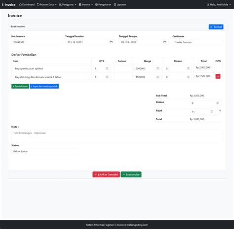 Source Code Sistem Informasi E Invoice Dengan Php Dan Mysqli
