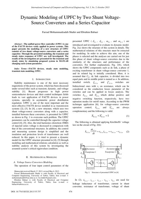 pdf dynamic modeling of upfc by two shunt voltage source converters and a series capacitor