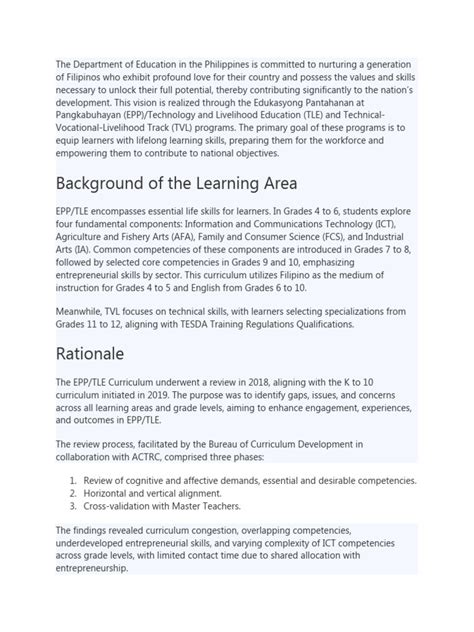 Matatag Epp Tle Framework Download Free Pdf Educational Technology