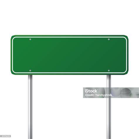 녹색도 교통 로그인 하십시오입니다 텍스트에 대 한 장소를 가진 빈 보드입니다 이랑입니다 격리 정보 표시 방향입니다 벡터 일러스트 레이 션 0명에 대한 스톡 벡터 아트 및