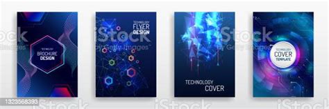 기술 현대 브로셔 템플릿 과학 및 혁신 하이테크 배경의 집합 기술 요소의 전단지 디자인 미래 지향적 인 비즈니스 커버 레이아웃 잡지 표지에 대한 스톡 벡터 아트 및 기타