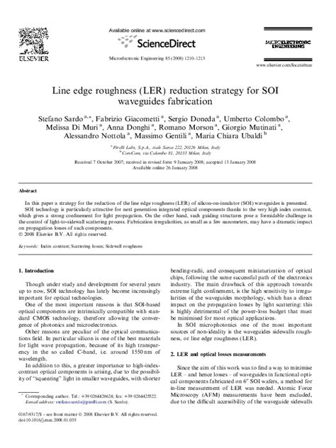 Pdf Line Edge Roughness Ler Reduction Strategy For Soi Waveguides Fabrication