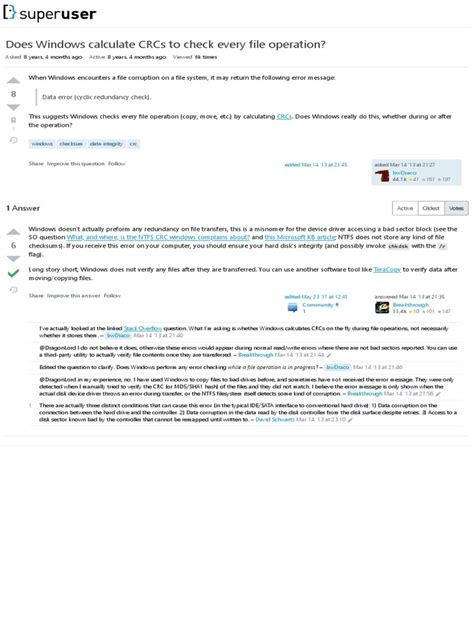 Does Windows Calculate Crcs To Check Every File Operation Superuser